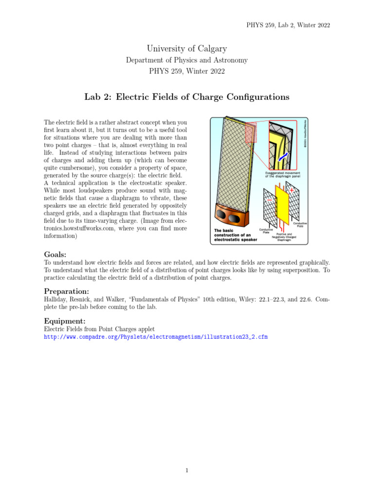 Pre-Lab PHYS 259 - Lab 02 - Electric-Fields W2022 | PDF | Electric Field | Force