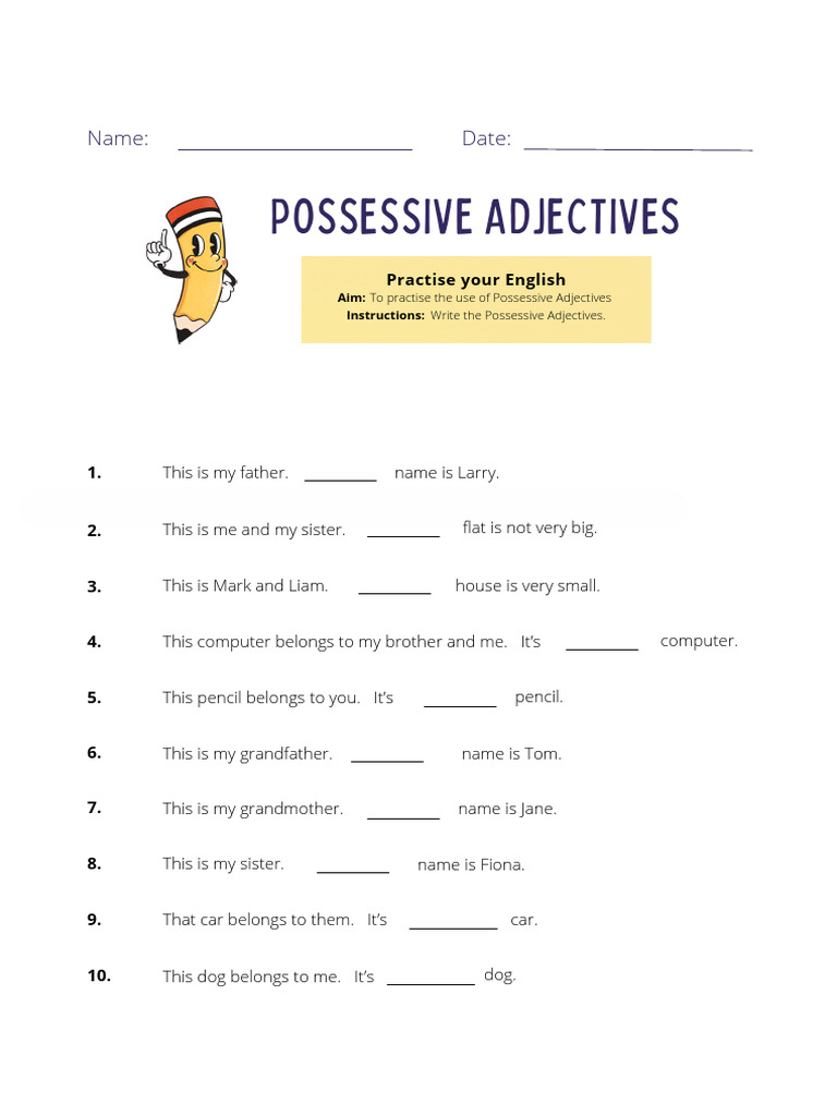 Possessive Adjectives English Worksheet | PDF