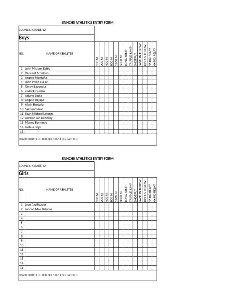 Athletics Entry Form | PDF