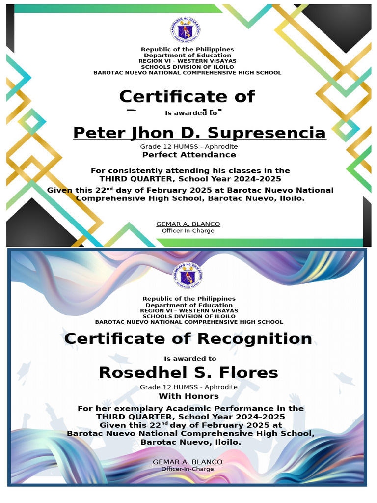 Recognition Awards for Grade 12 HUMSS | PDF
