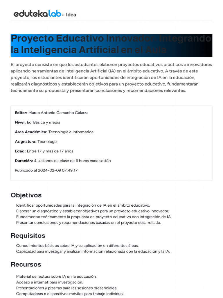 Proyecto Educativo Innovador - Integrando La Inteligencia Artificial en ...