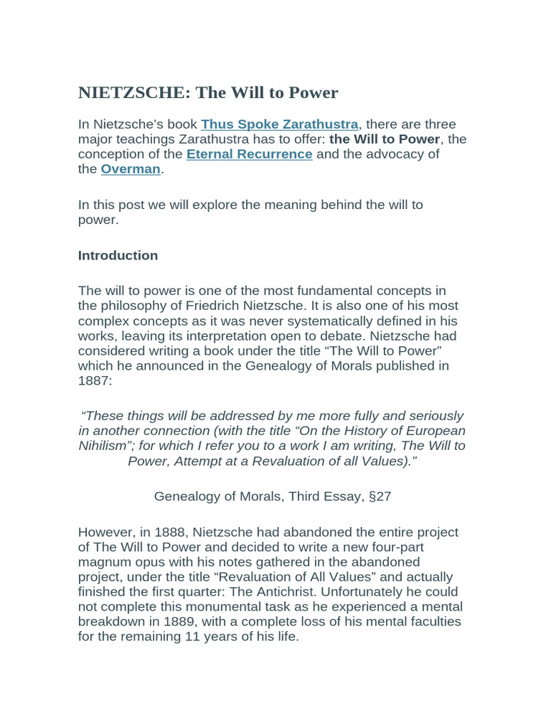 Nietzsche - Will To Power | PDF | Friedrich Nietzsche | Metaphysics