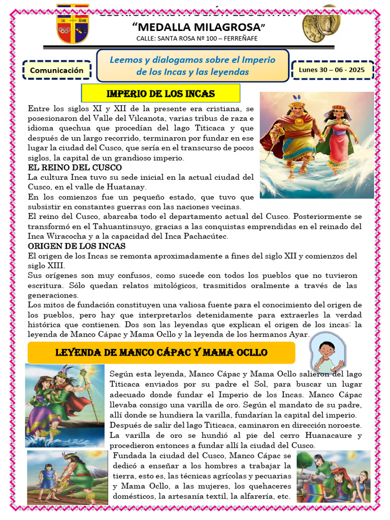 Fichas - Leemos y Dialogamos Sobre El Imperio de Los Incas y Las ...