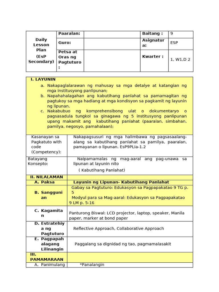 EsP 9 Q1 WK1 D2 | PDF