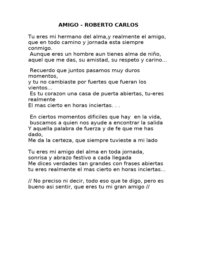 Amigo (Letra) - Roberto Carlos | PDF