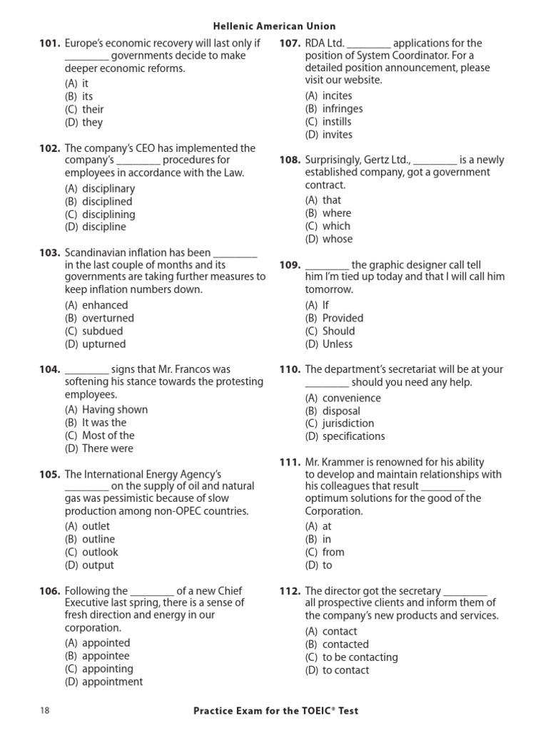 TOEIC Practice Exam Questions | PDF | Economies | Business
