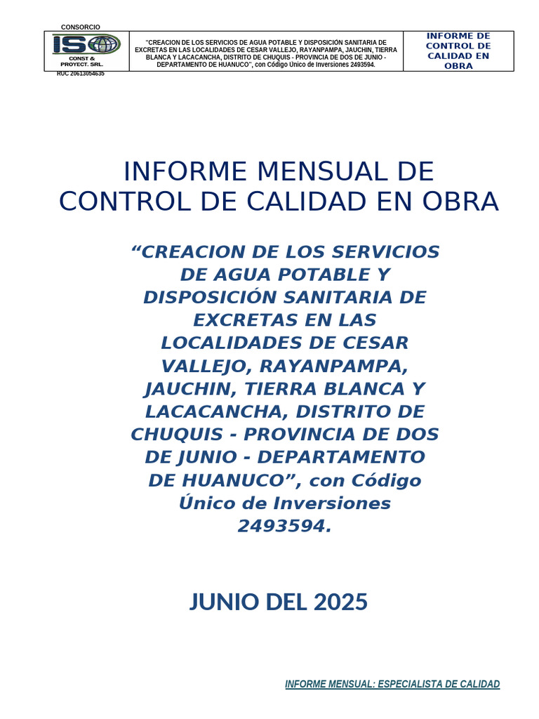 Imforme Mensual de Control de Calidad - Mayo 2025 | PDF | Tubería (transporte de fluidos ...