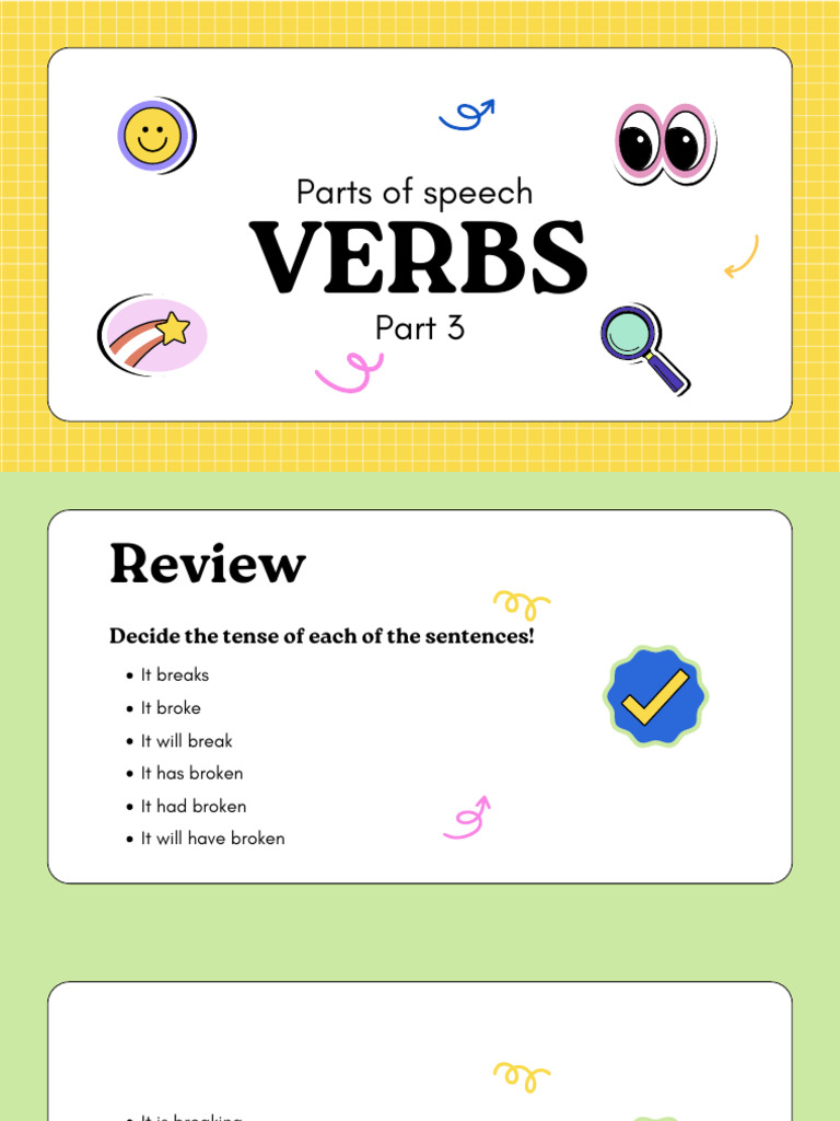Parts of Speech Verbs Presentation 3 | PDF