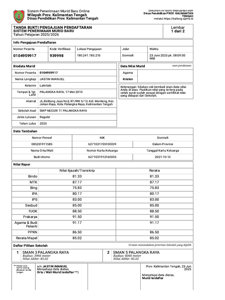 Tanda Bukti Pengajuan Pendaftaran - 0104959917 - JASTIN IMANUEL | PDF