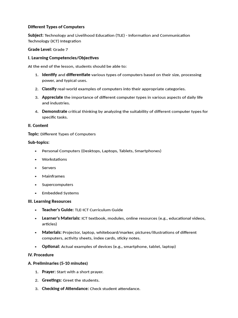 Different Types of Computers DLP | PDF | Desktop Computer | Laptop