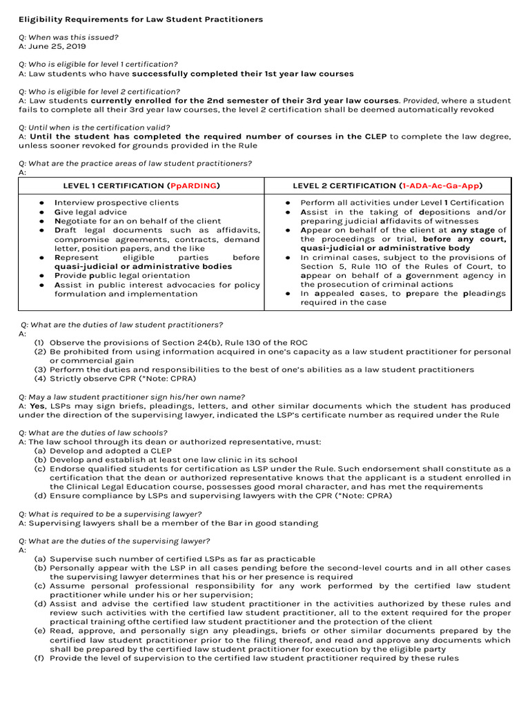 Law Student Practitioner Certification Guide | PDF | Lawyer | Political Law