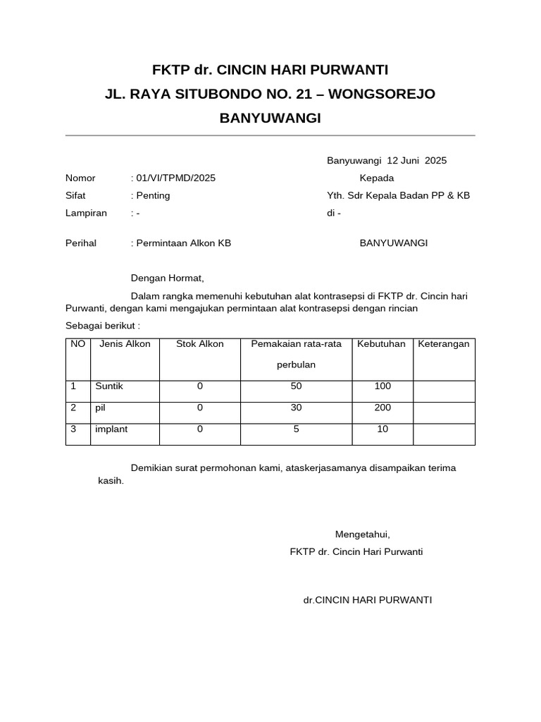 Surat Permint Alkon | PDF