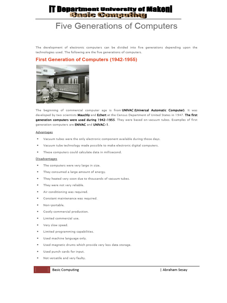 Five Generations of Computers | PDF | Integrated Circuit | Supercomputer