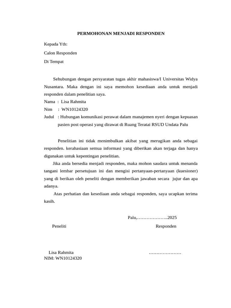 Permohonan Menjadi Responden | PDF