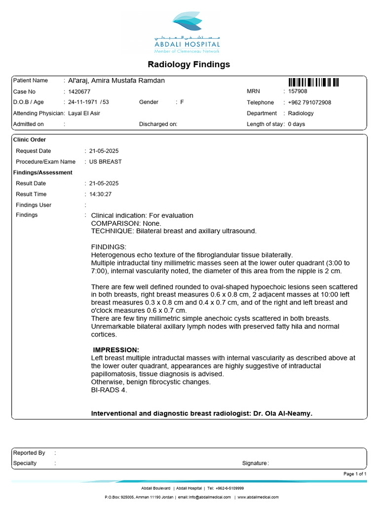 Al'Araj, Amira Mustafa Ramdan | PDF | Radiology | Breast