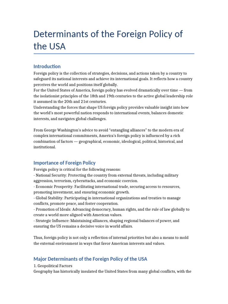 Key Factors Shaping US Foreign Policy | PDF | Foreign Policy Of The ...