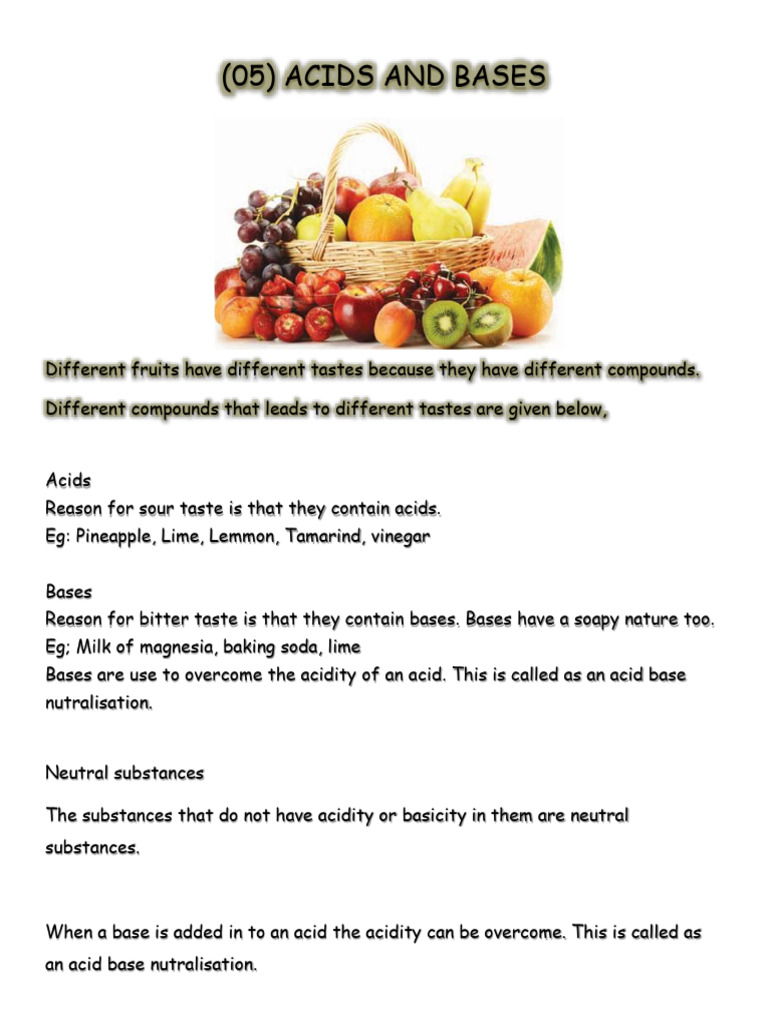 Taste Differences: Acids vs. Bases | PDF