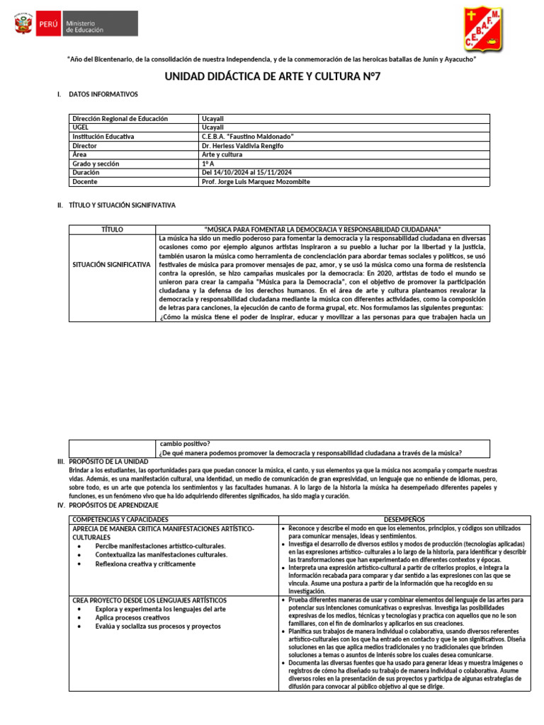 7ma Unidad 1er Año C.E.B.A. - Jorge Marquez 2024 | PDF | Aprendizaje | Comunicación