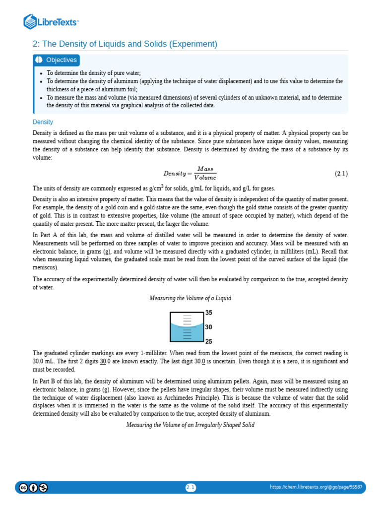 02 The Density of Liquids and Solids (Experiment) | PDF | Density | Volume