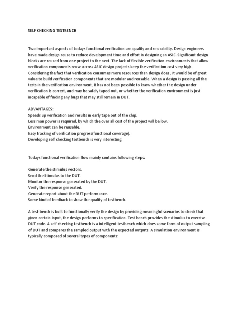 Self Checking Testbench | PDF | Formal Verification | Input/Output
