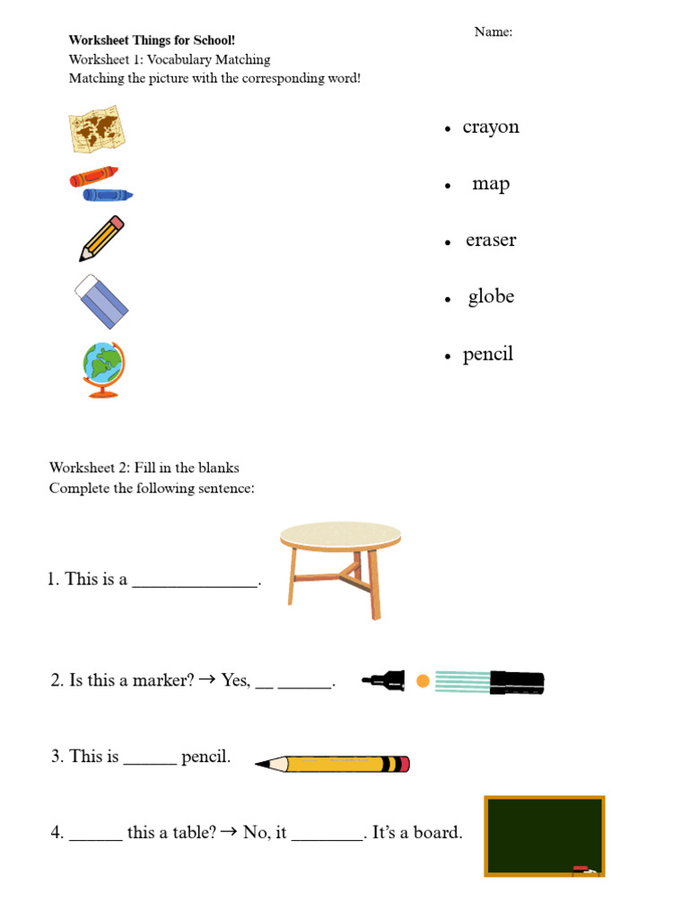 Worksheet Things For School! Look at The Pictures of School Items Below ...