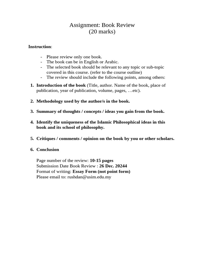 Book Review Assignment Guidelines | PDF