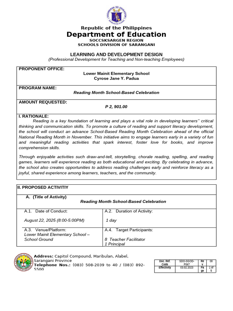 Reading Month Culmination | PDF | Literacy | Reading Comprehension