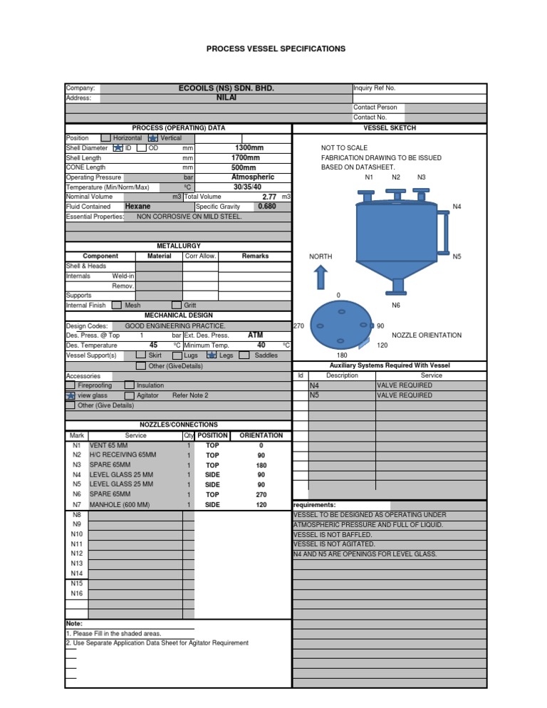 Vessel Datasheet | Continuum Mechanics | Mechanical Engineering