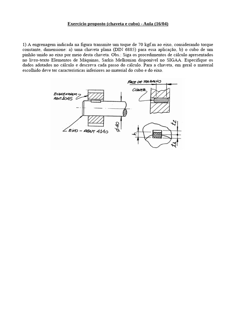 Exercicio Dimensionamento Chaveta Cubo | PDF