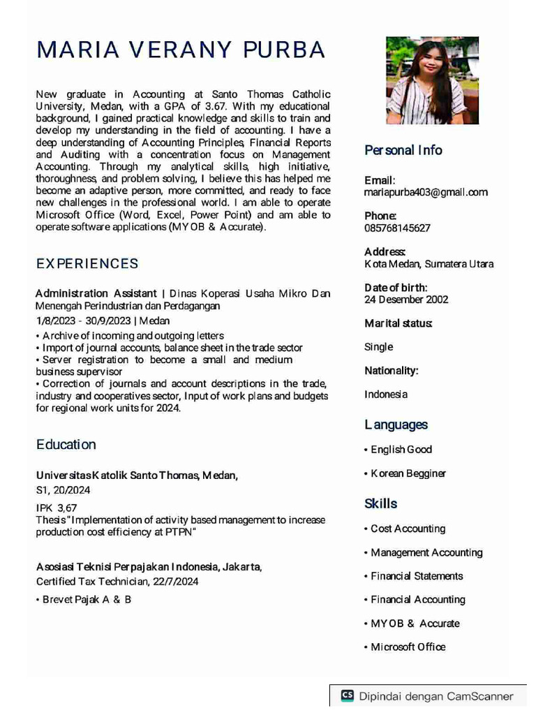 CV, KTP, Ijazah, Transkrip_Maria Verany Purba | PDF