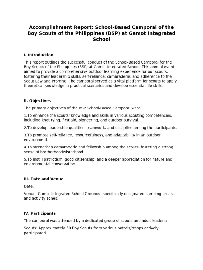 BSP School-Based Camporal Report | PDF | Scouting | Boy Scouts Of America