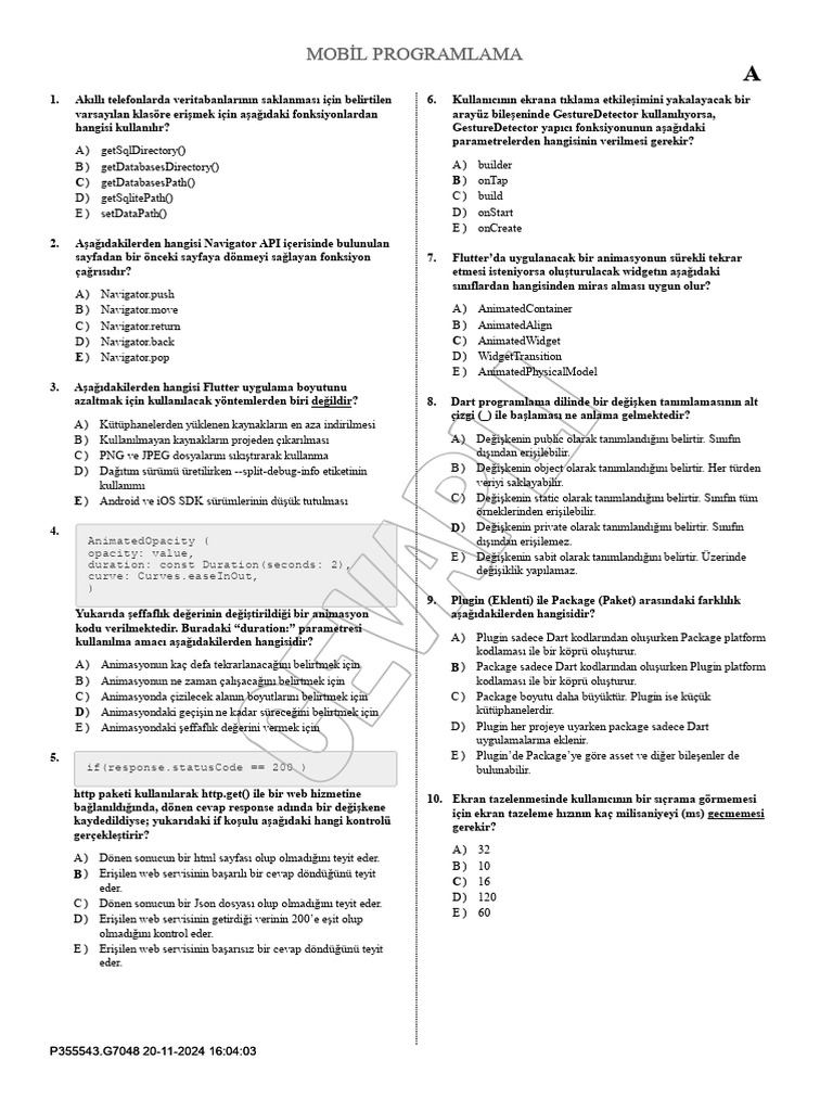 Mobil Programlama 2024-2025 Final | PDF