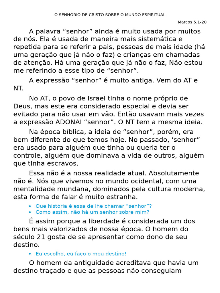 Senhorio de Cristo e o Mundo Espiritual | PDF | Jesus | Evangelho de Marcos