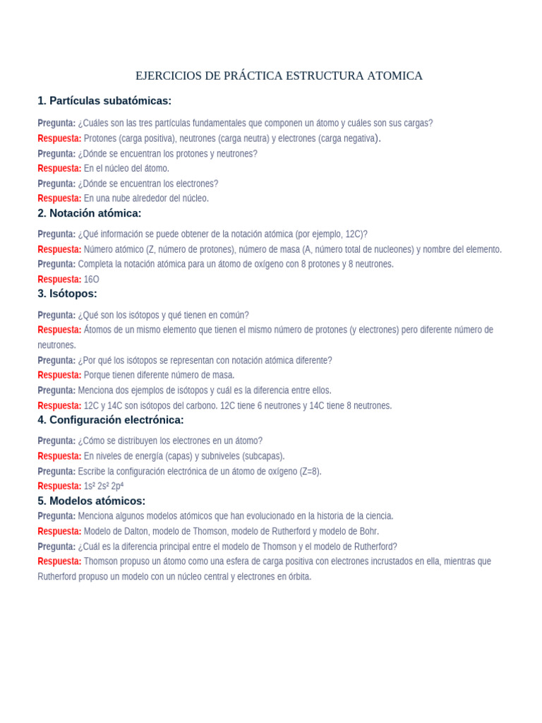 Ejercicios de Práctica Estructura Atomica | PDF
