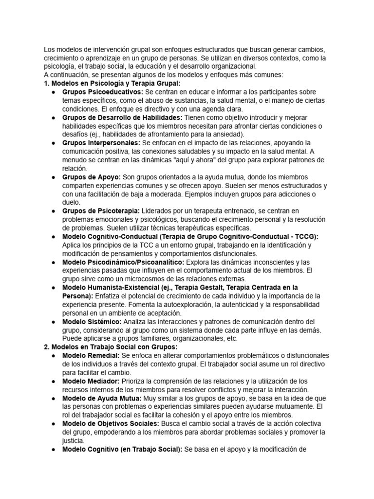 Modelos de Intervención Grupal | PDF | Terapia de conducta cognitiva ...