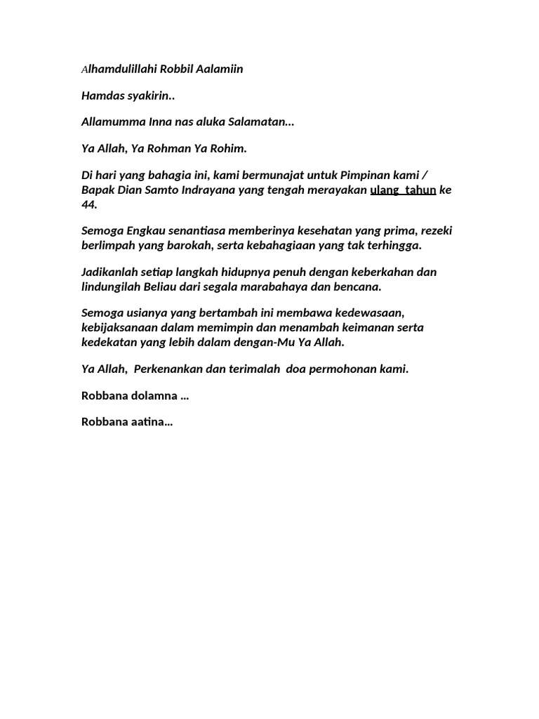 Doa Ultah Bapak Dian Samto Indrayana | PDF