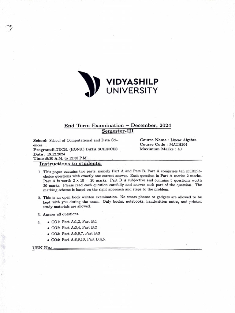 Linear Algebra End Semester | PDF | Linear Map | Vector Space
