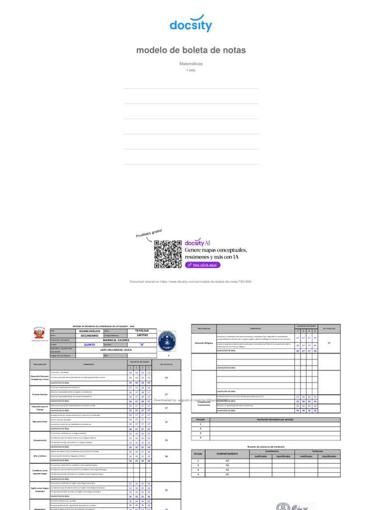 Modelo-de-boleta-de-notas | PDF | Segundo lenguaje | Aprendizaje