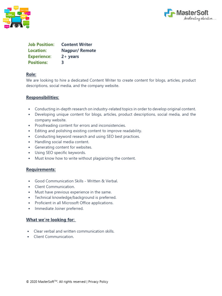 Content Writer Job Description V1 1608920565 | PDF