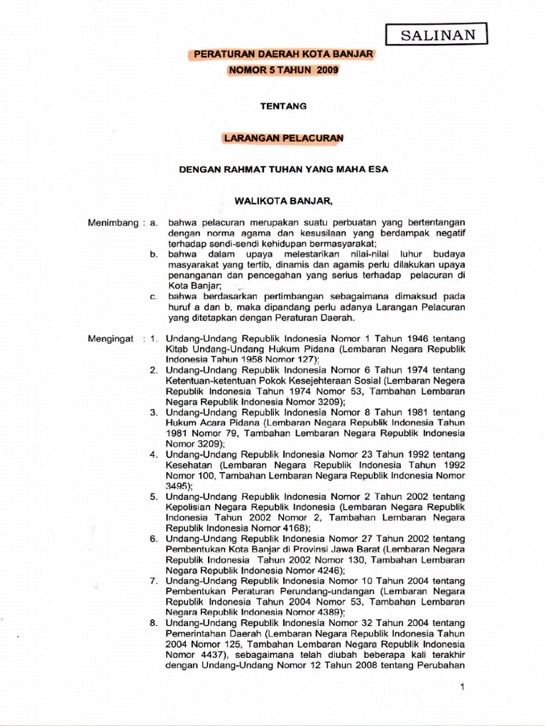 Perda No 5 Tahun 2009 | PDF