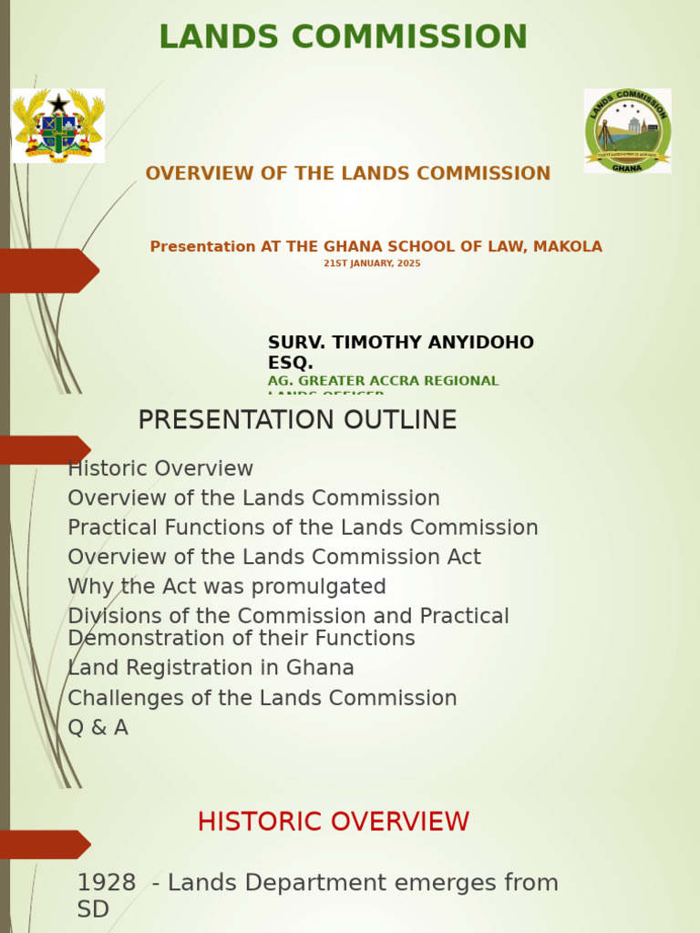 Presentation On The Lands Commission Act | PDF | Surveying | Real ...