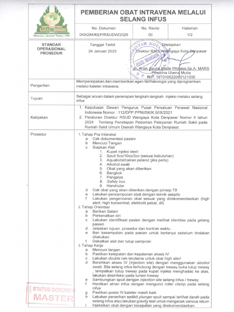 284 Kep Pemberian Obat Intravena Melalui Selang Infus | PDF