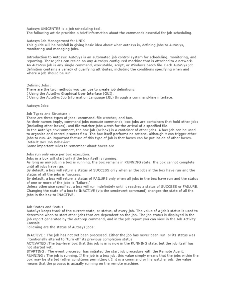 An Introduction To Autosys Job Scheduling Commands Job States And Sample Jil Code Pdf
