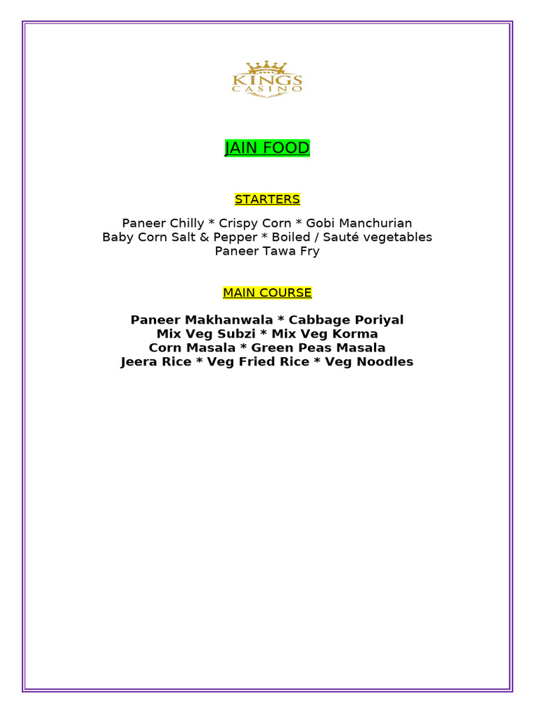 Jain Wedding Menu Options | PDF