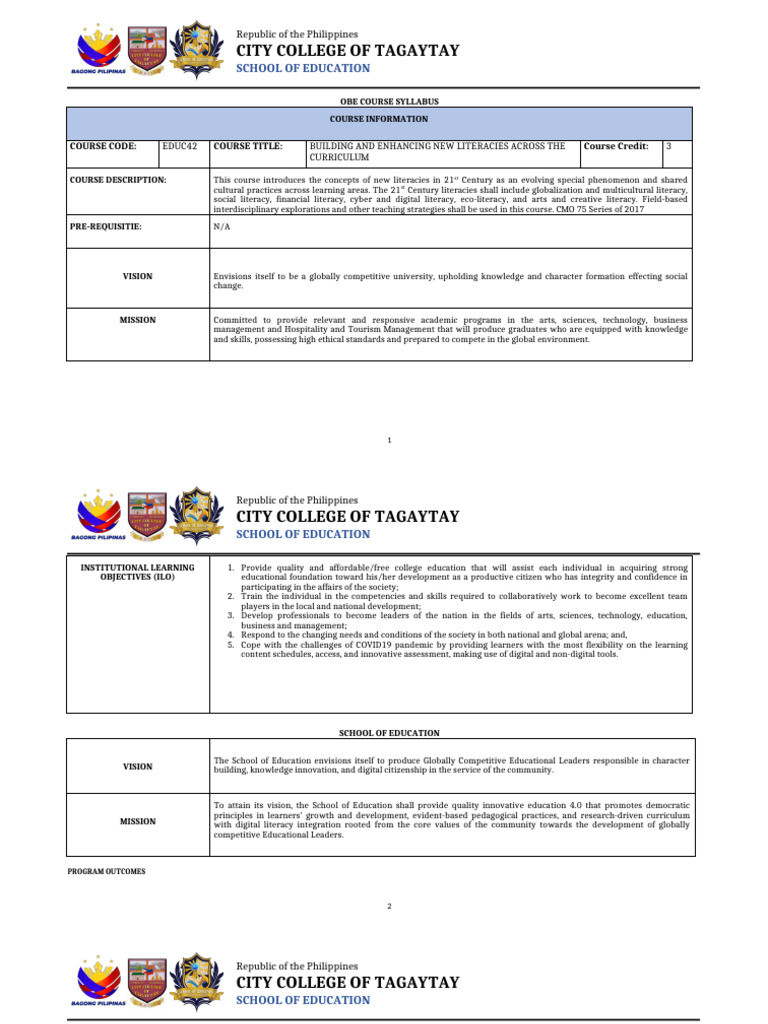 Educ42 Obe Course Syllabus - Updated | PDF | Learning | Curriculum