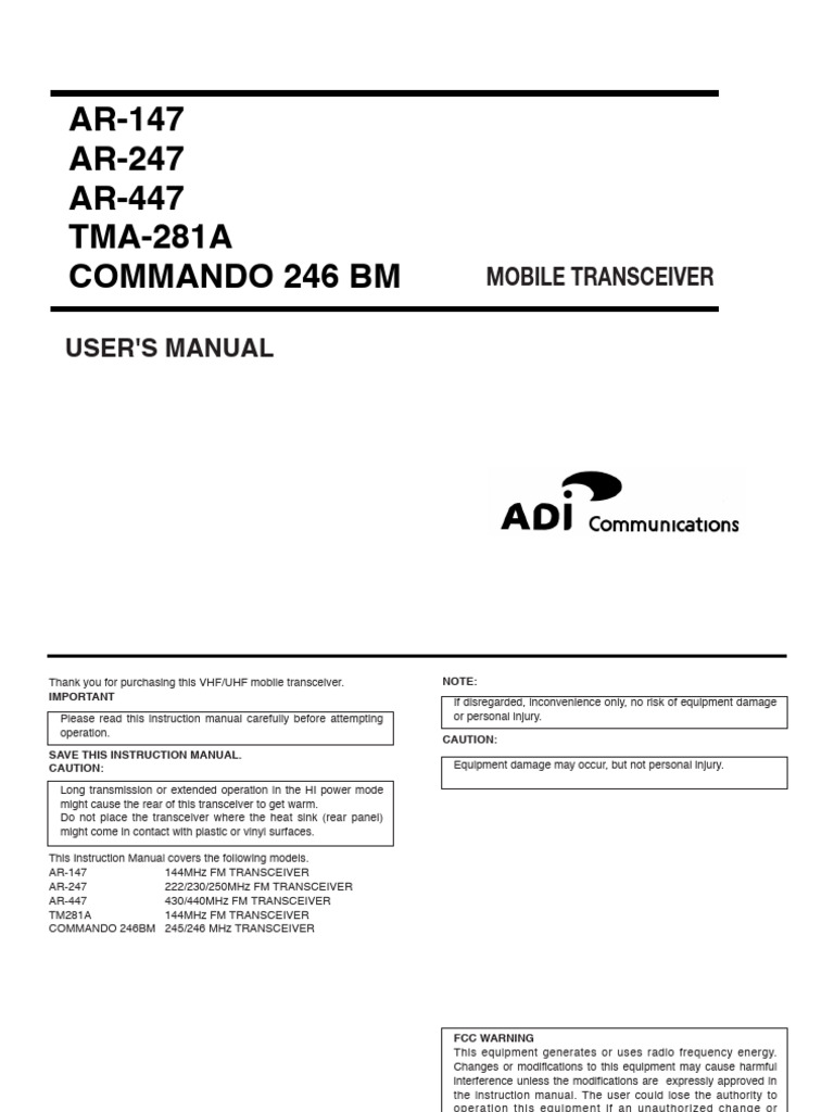 AR-147 Mobile Transceiver Manual | PDF | Antenna (Radio) | Wireless