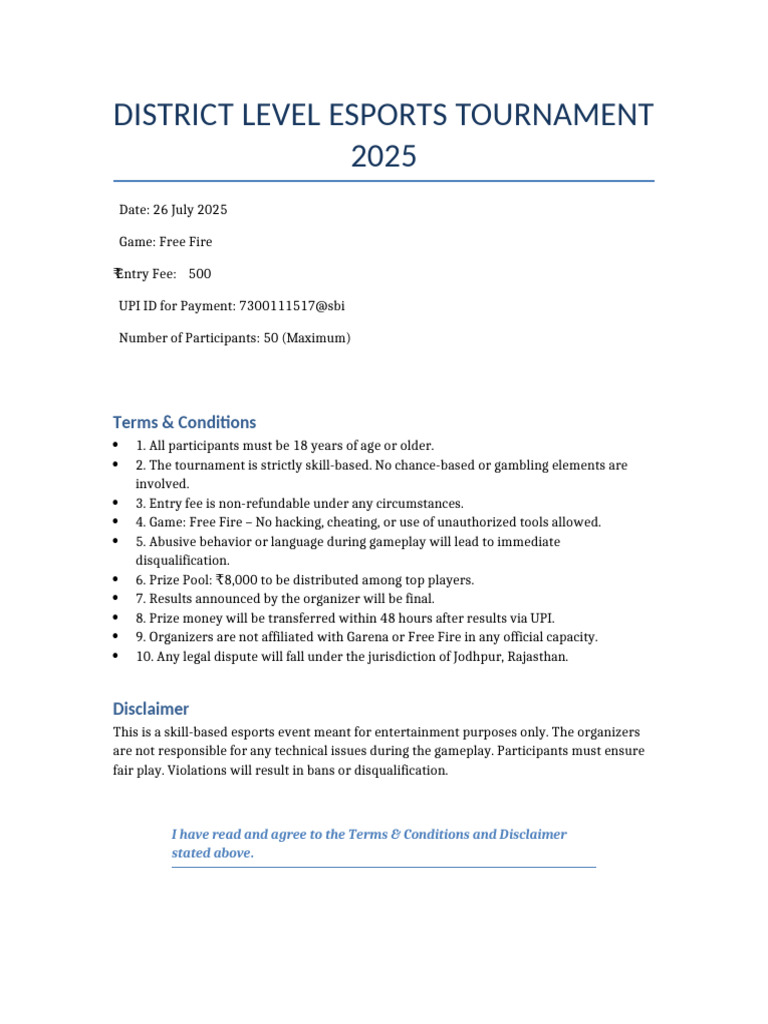 Esports Tournament Consent Form | PDF