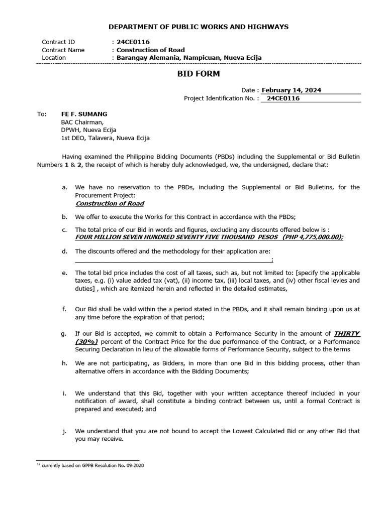 24CE0116 - Financial (Bid Form) | PDF | Taxes | Payments