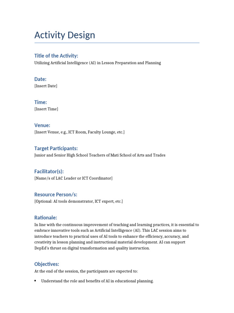 LAC Activity Design Using AI | PDF | Artificial Intelligence ...