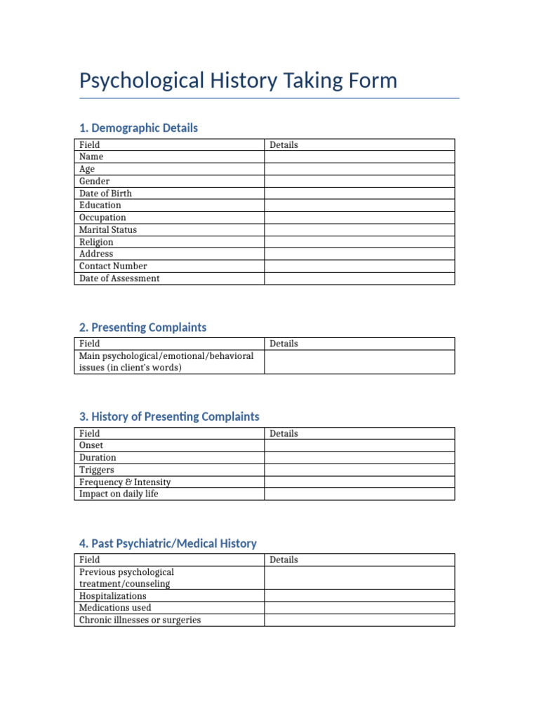 Psychological History Taking Template | PDF